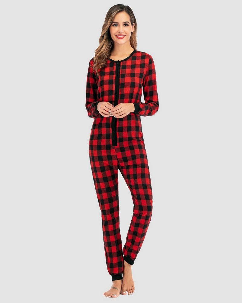 Pyjama Combinaison à Carreaux Rouge